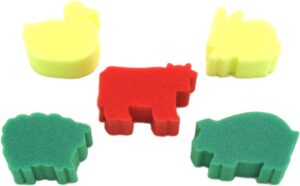 anthony peters ap/013/spa painting stamper animal theme-pack of 5 shapes-children's arts and crafts-quality sponge, red, yellow, green