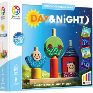 SmartGames Day & Night Wooden Cognitive Skill-Building Puzzle Game Featuring 48 Playful Challenges for Ages 2+