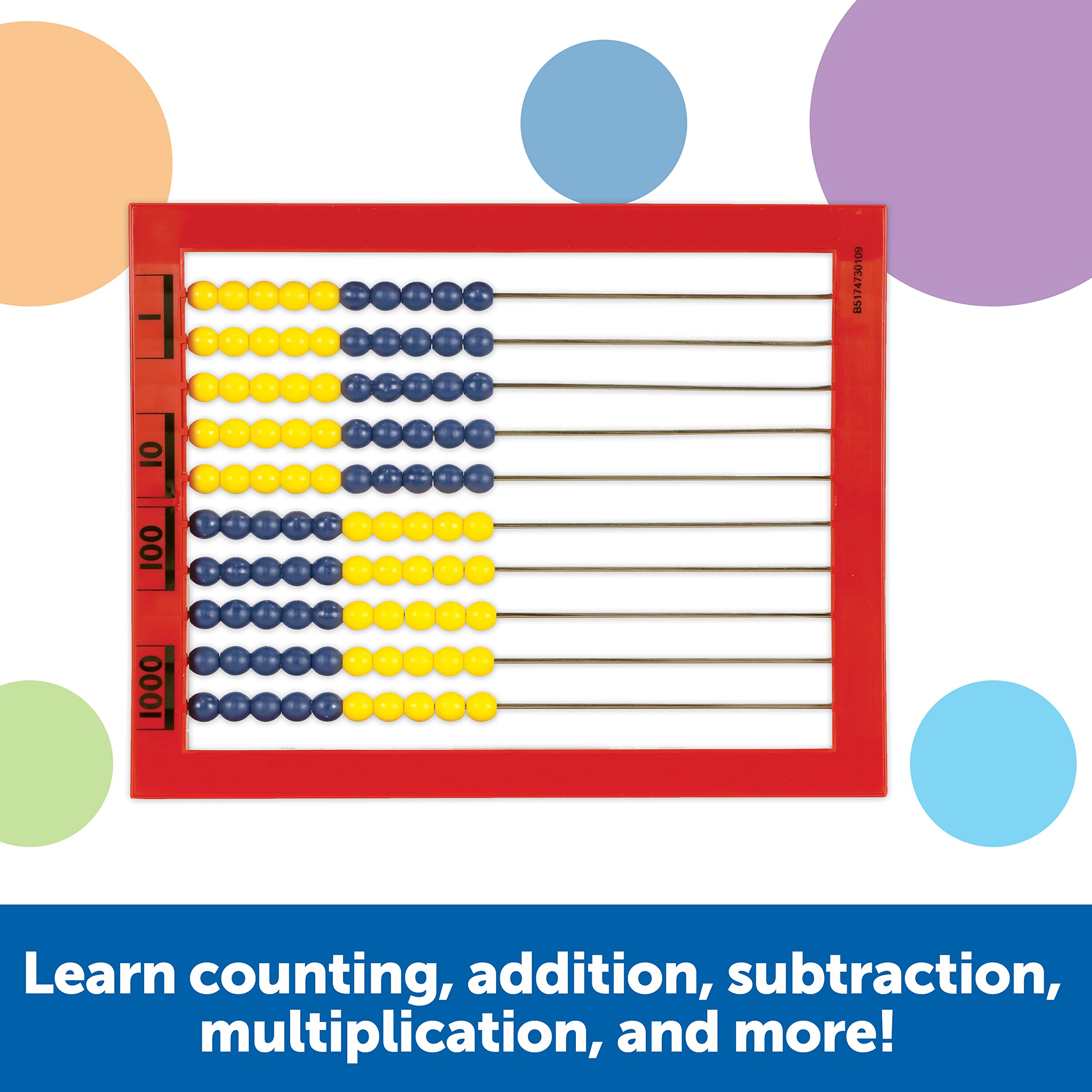 Learning Resources 2-Color Desktop Abacus, Red Frame, Color Coded, Math Concepts