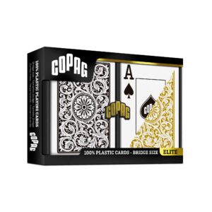 Copag 1546 Design 100% Plastic Playing Cards, Bridge Size (Narrow) Black/Gold (Jumbo Index, 1 Set)