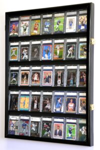 35 graded sport cards / collectible card display case wall cabinet w/98% uv door, lockable, black