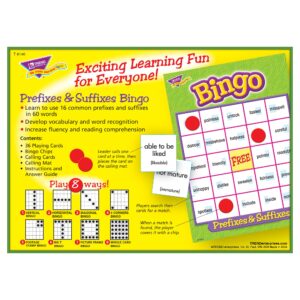 TREND ENTERPRISES: Prefixes & Suffixes Bingo Game, Exciting Way for Everyone to Learn, Play 8 Different Ways, Great for Classrooms and At Home, 2 to 36 Players, For Ages 8 and Up