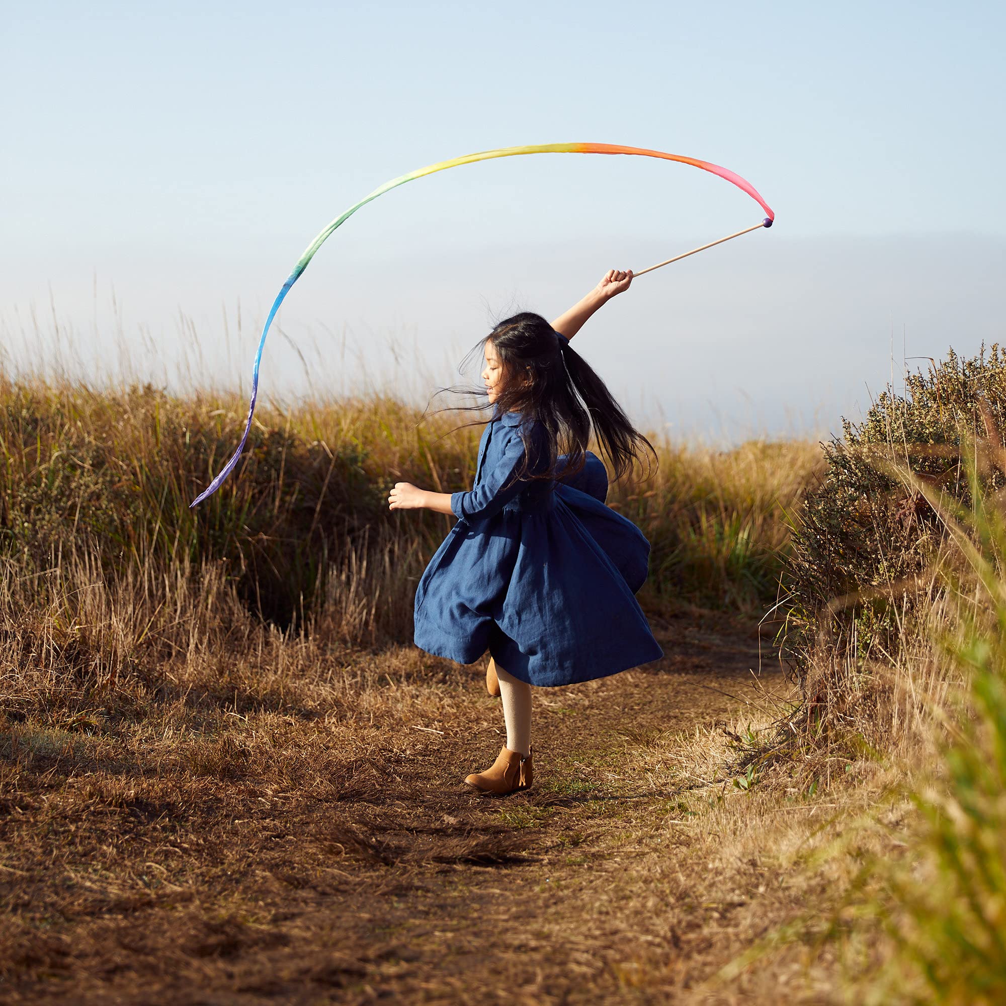 Sarah's Silks Rainbow Streamer - 8' Long Twirling Ribbon Wand for Kids | Montessori and Waldorf Toys