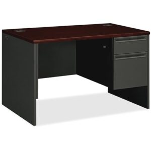 HON 38000 Series Right Pedestal Desk, 48" X 30" X 29.5", Mahogany/Charcoal