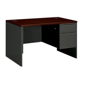 hon 38000 series right pedestal desk, 48" x 30" x 29.5", mahogany/charcoal