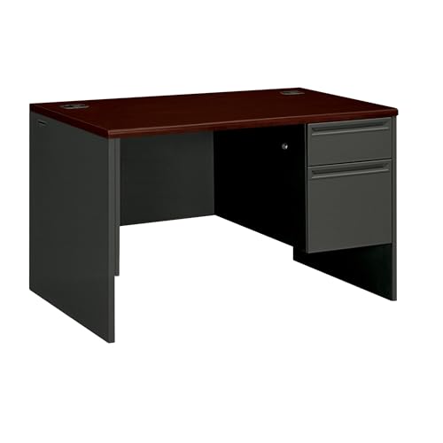 HON 38000 Series Right Pedestal Desk, 48" X 30" X 29.5", Mahogany/Charcoal