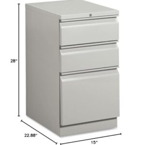 HON Efficiencies 3-Drawer Mobile Pedestal, 28"H x 15"W x 22 7/8"D, Light Gray