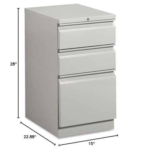 HON Efficiencies 3-Drawer Mobile Pedestal, 28"H x 15"W x 22 7/8"D, Light Gray