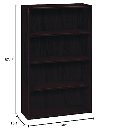 HON 10700 Series Wood Bookcase Four Shelf 36w x 13 1/8d x 57 1/8h Mahogany