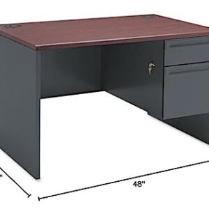 HON 38000 Series Right Pedestal Desk, 48" X 30" X 29.5", Mahogany/Charcoal