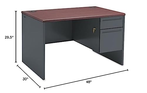 HON 38000 Series Right Pedestal Desk, 48" X 30" X 29.5", Mahogany/Charcoal