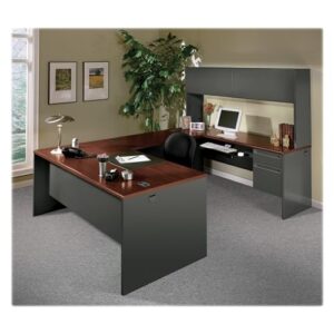 HON 38000 Series Right Pedestal Desk, 48" X 30" X 29.5", Mahogany/Charcoal