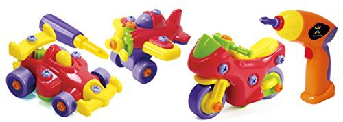 Discovery Toys Motor Works Set of 3 Vehicles: Race Car, Airplane, Motorcycle with Electric Drill & Case | STEM Educational Toy Learning & Childhood Development 4 Years and Up