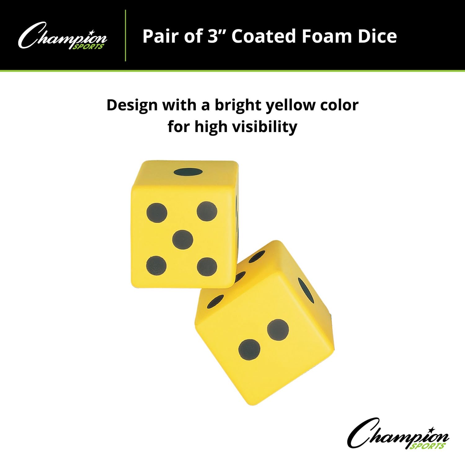 Champion Sports 3 Inch Coated Foam Dice, Yellow