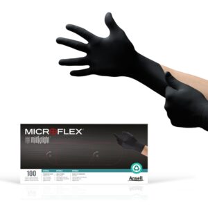 ansell microflex midknight mk-296 disposable nitrile gloves for mechanics, auto, cleaning, tattoos w/ full texture - xx-large, black (box of 100)