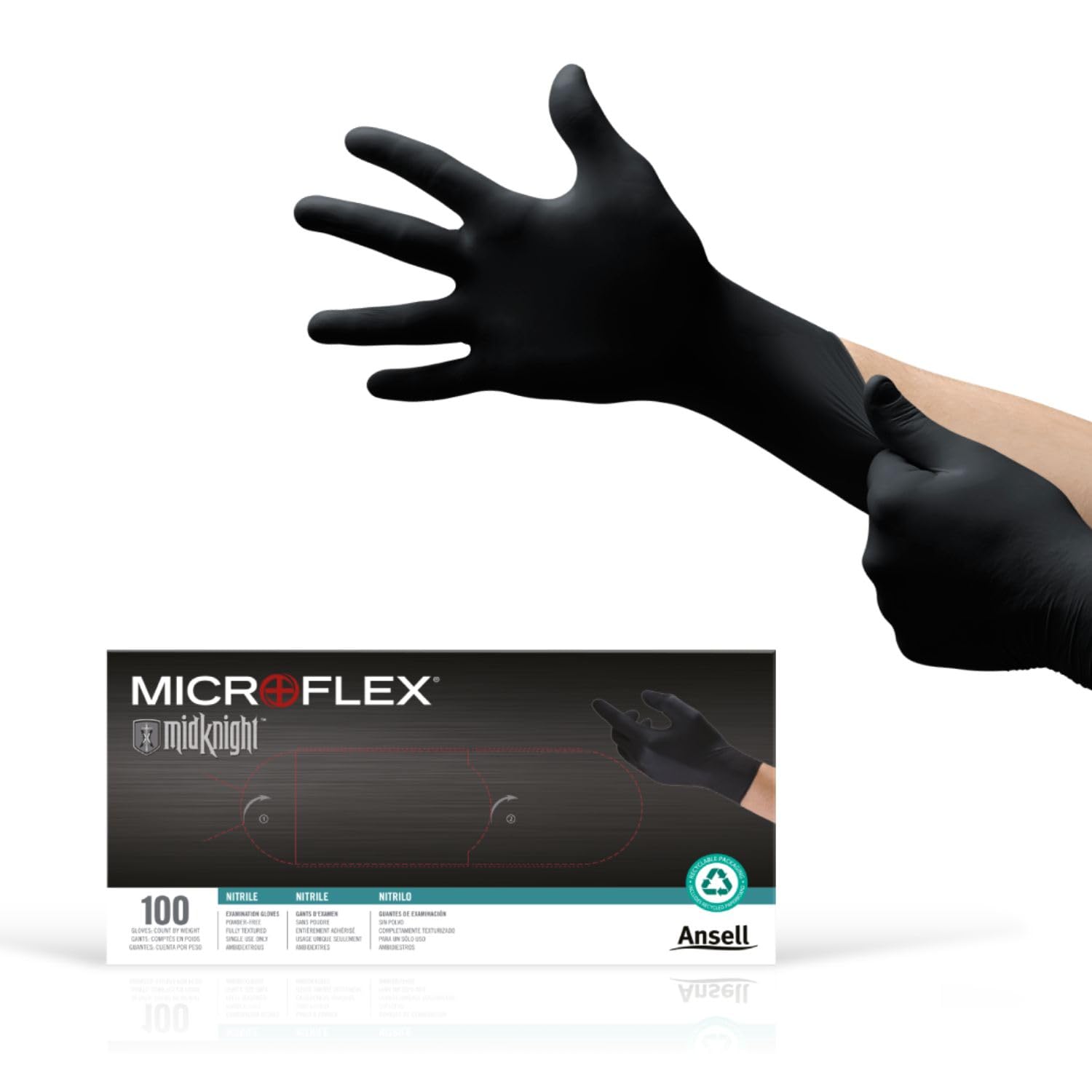 Ansell Microflex MidKnight MK-296 Disposable Nitrile Gloves for Mechanics, Auto, Cleaning, Tattoos w/ Full Texture - XX-Large, Black (Box of 100)