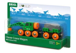 brio world 33698 - clever crane wagon set - 4 piece wooden toy train set for kids | imaginative play | compatibility with other sets | fsc-certified wood