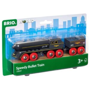 BRIO World - 33697 Speedy Bullet Train - Engaging 2-Piece Wooden Toy Train Set | Ideal for Kids Age 3+ | Enhances Motor Skills | Compatible Railway Toys | FSC Certified Materials