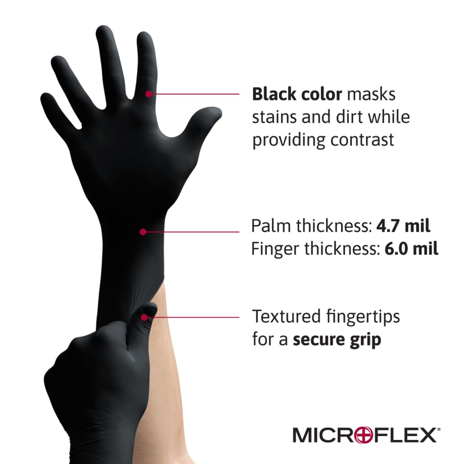 Ansell Microflex MidKnight MK-296 Disposable Nitrile Gloves for Mechanics, Auto, Cleaning, Tattoos w/ Full Texture - XX-Large, Black (Box of 100)