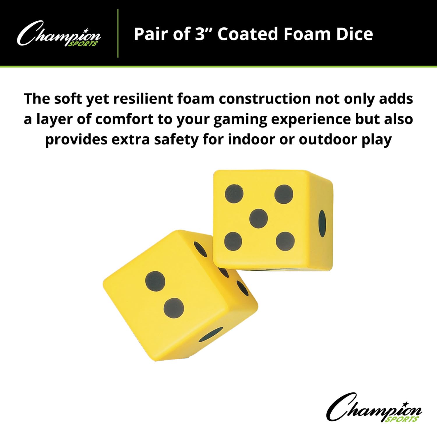 Champion Sports 3 Inch Coated Foam Dice, Yellow