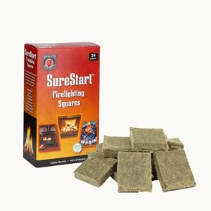 meeco's red devil surestart® firelighting squares pack of 24 - quick lighting for indoor/outdoor fireplaces, wood stoves, pellet stoves, campfires, fire pits, smoker grills, & pizza ovens