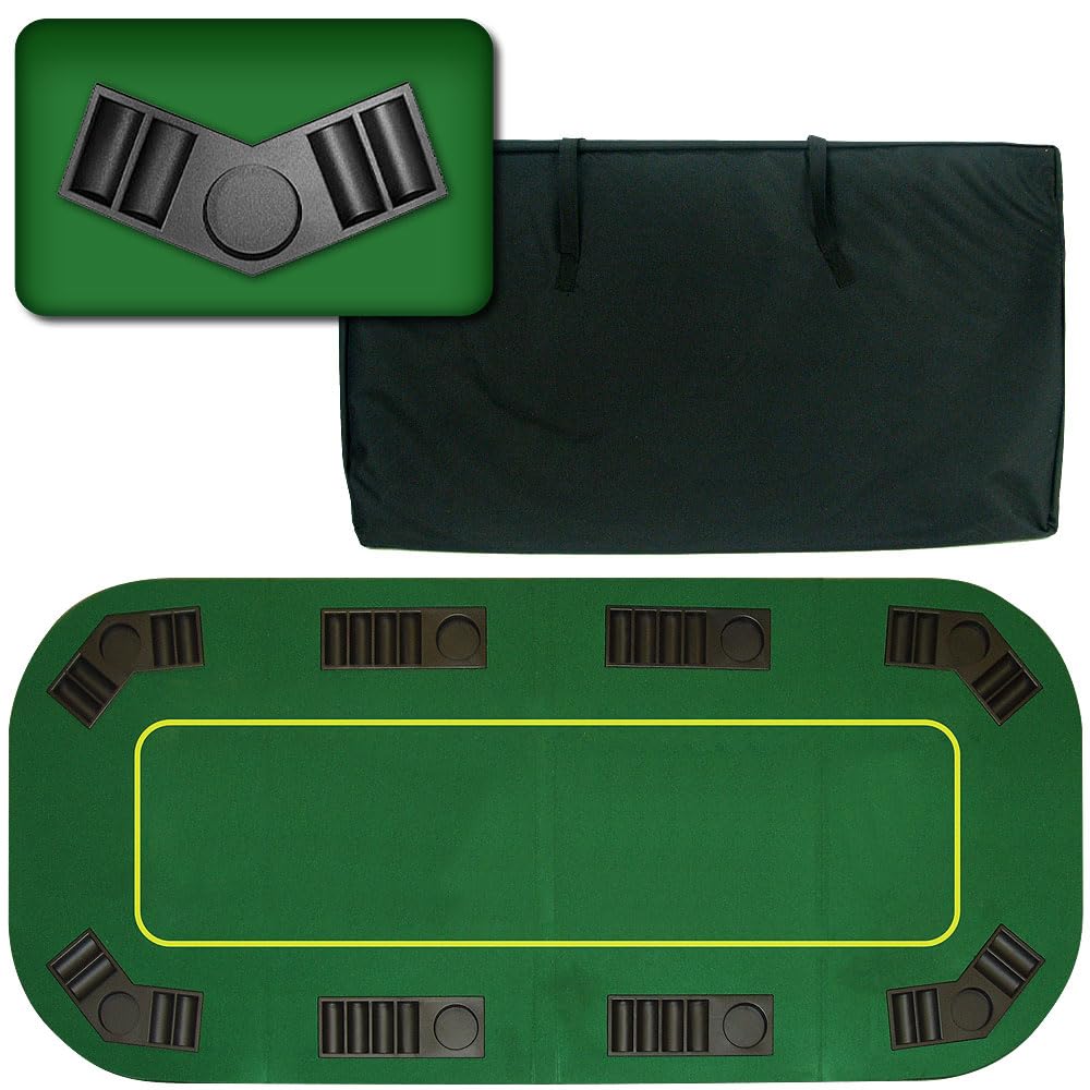 Poker Table Top - 80-inch Foldable Card Mat for up to 8 Players - Blackjack Table with Cupholders and Chip Trays by Trademark Poker (Green)