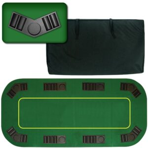 poker table top - 80-inch foldable card mat for up to 8 players - blackjack table with cupholders and chip trays by trademark poker (green)