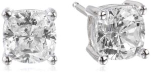 amazon essentials platinum plated sterling silver cushion cut cubic zirconia stud earrings (6mm) (previously amazon collection)