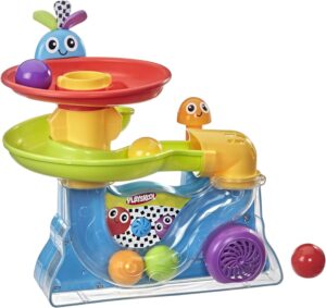 playskool explore ‘n grow busy ball popper musical toy; provides opportunity for baby and toddler to practice motor skills