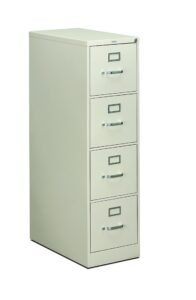 hon 310 series vertical file, 4 letter-size file drawers, light gray, 15" x 26.5" x 52"