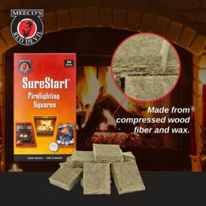 MEECO'S RED DEVIL Surestart® Firelighting Squares Pack of 24 - Quick Lighting for Indoor/Outdoor Fireplaces, Wood Stoves, Pellet Stoves, Campfires, Fire Pits, Smoker Grills, & Pizza Ovens