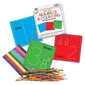 wikki stix numbers and counting cards, preschool & kindergarten tactile learning, stem toy, numbers 1-20 plus 7 bonus cards, 36 wikki stix, for 3 & up.