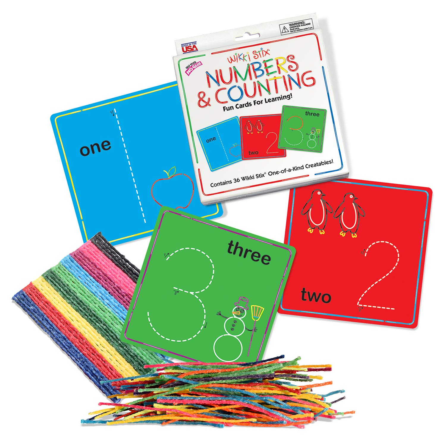 Wikki Stix Numbers and Counting Cards, Preschool & Kindergarten Tactile Learning, STEM Toy, Numbers 1-20 Plus 7 Bonus Cards, 36 Wikki Stix, for 3 & Up.