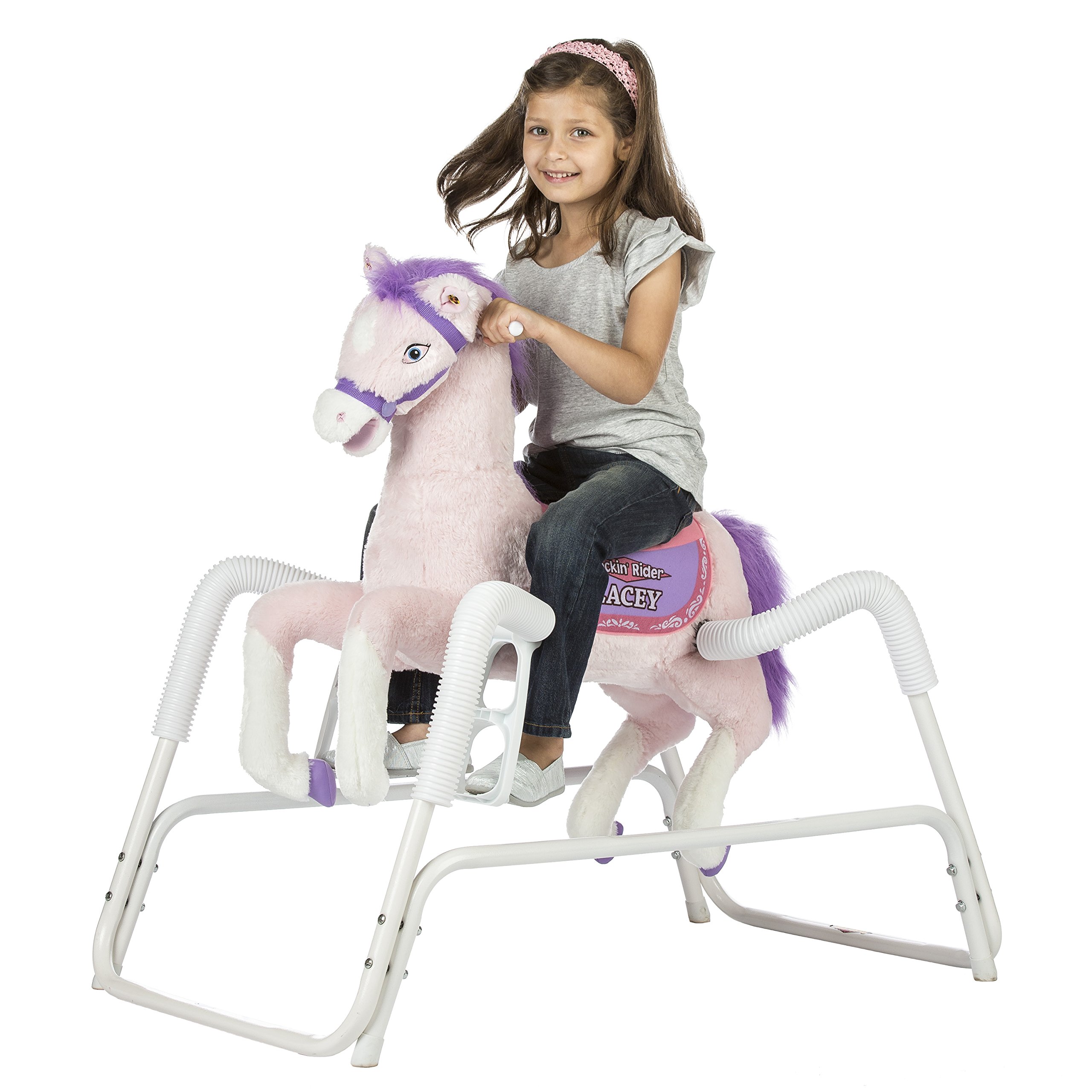 Rockin' Rider Lacey Talking Plush Spring Horse,White, Large