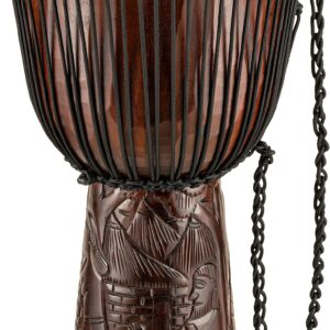 Meinl Percussion PROADJ2-L Professional 12-Inch African Style Rope Tuned Mahogany Djembe with Goat Skin Head, -InchVillage-Inch Carving