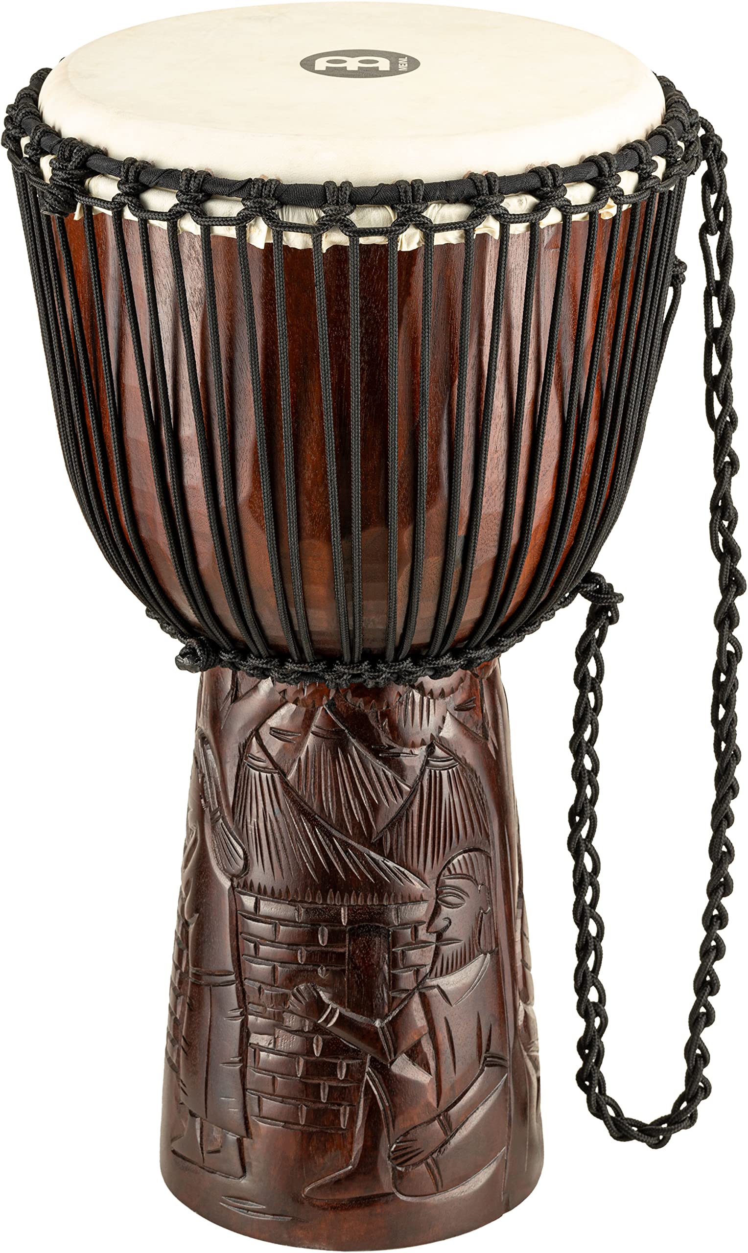 Meinl Percussion PROADJ2-L Professional 12-Inch African Style Rope Tuned Mahogany Djembe with Goat Skin Head, -InchVillage-Inch Carving