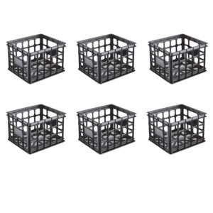 sterilite storage crate, stackable plastic bin with handles, organize home, garage, office, school, black, 6-pack