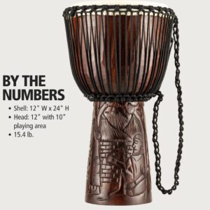 Meinl Percussion PROADJ2-L Professional 12-Inch African Style Rope Tuned Mahogany Djembe with Goat Skin Head, -InchVillage-Inch Carving