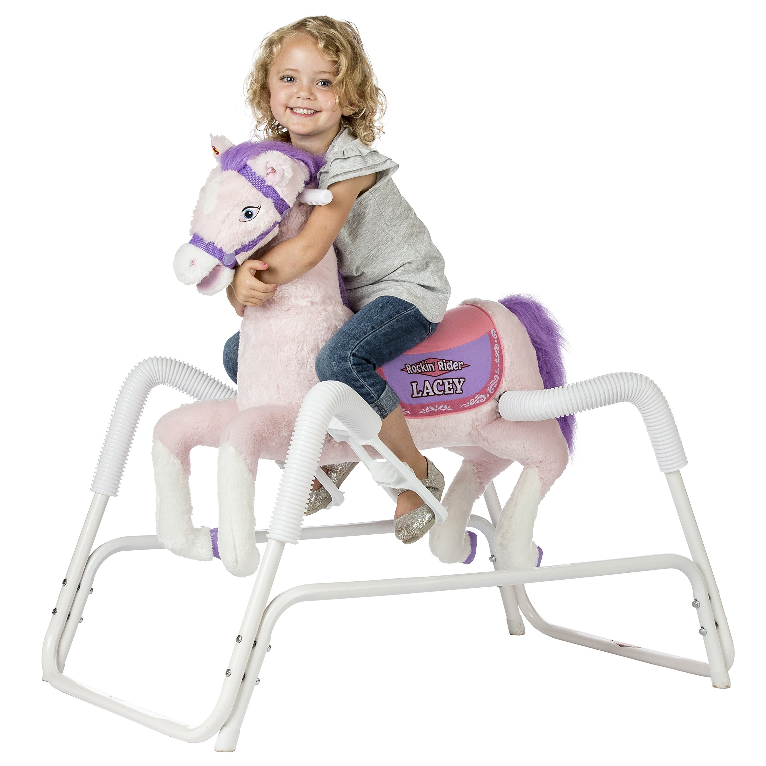 Rockin' Rider Lacey Talking Plush Spring Horse,White, Large