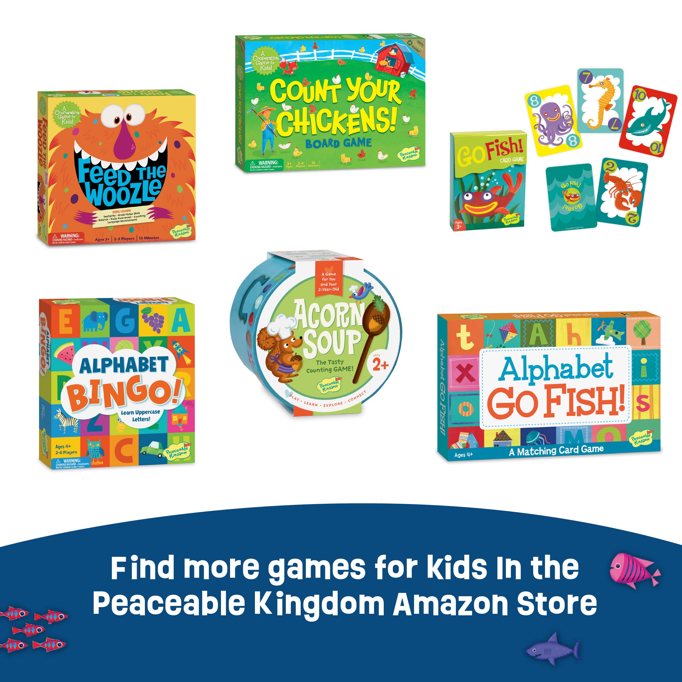 Peaceable Kingdom Award Winning Fish Stix The Kids' Board Game Where Every Fish Counts 2-4 Players Ages 6+