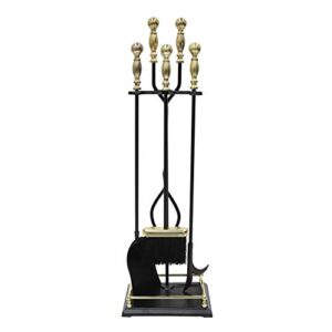 minuteman international oxford 5-piece fireplace tool set, polished brass and black