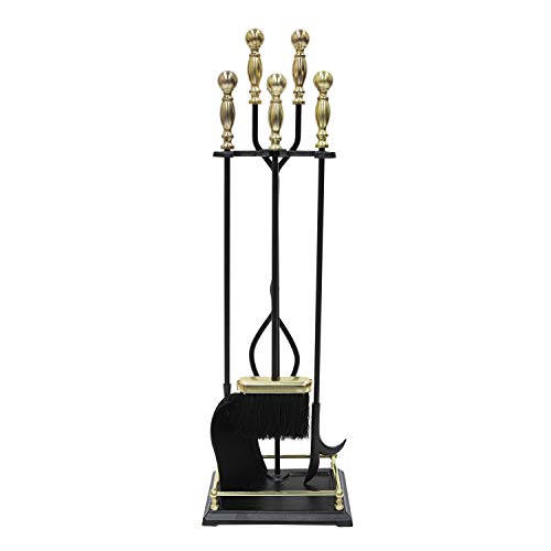 Minuteman International Oxford 5-piece Fireplace Tool Set, Polished Brass and Black