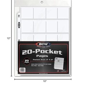 BCW Pro 20-Pocket Page – 20ct | Acid-Free, Archival Quality Storage for 2"x2" Cards, Coins, or Slides | Coin and Slide Storage Sheets | Compatible with Standard 3-Ring Binders