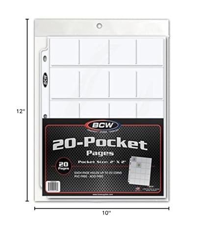 BCW Pro 20-Pocket Page – 20ct | Acid-Free, Archival Quality Storage for 2"x2" Cards, Coins, or Slides | Coin and Slide Storage Sheets | Compatible with Standard 3-Ring Binders