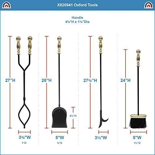 Minuteman International Oxford 5-piece Fireplace Tool Set, Polished Brass and Black