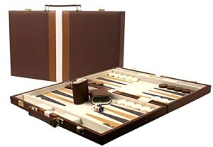 large 18" leatherette backgammon set - brown