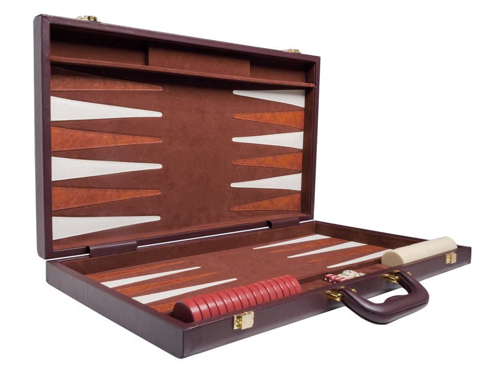 21-inch Backgammon Set - Brown Board and Playing Surface - White and Light Brown Points