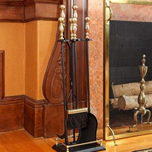 Minuteman International Oxford 5-piece Fireplace Tool Set, Polished Brass and Black