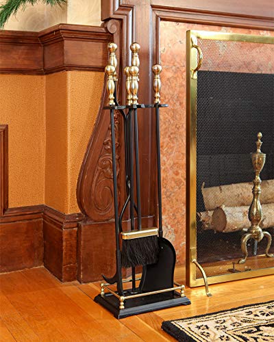 Minuteman International Oxford 5-piece Fireplace Tool Set, Polished Brass and Black