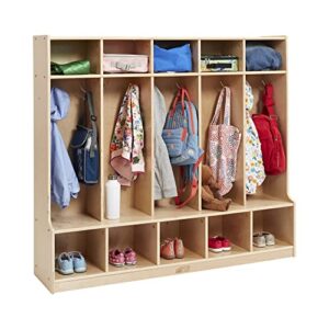 ECR4Kids 5-Section Coat Locker with Bench, Classroom Furniture, Natural